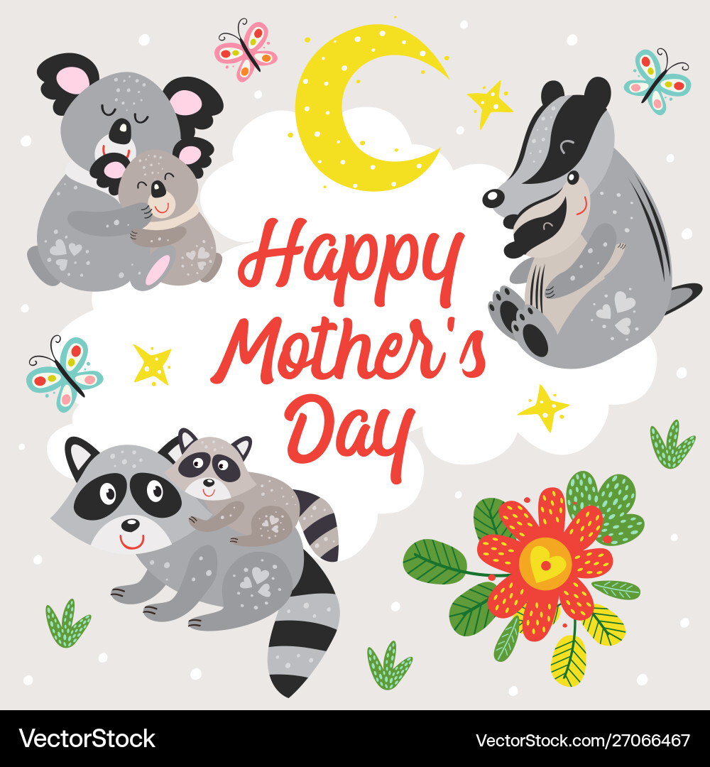 Poster with koala raccoon and badger Royalty Free Vector