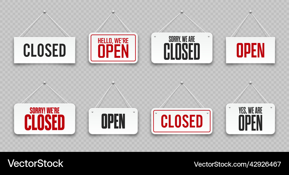 Realistic open or closed hanging signboards Vector Image