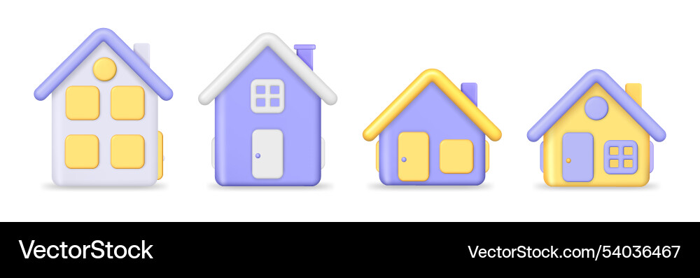 Simple houses with windows and doors 3d Royalty Free Vector