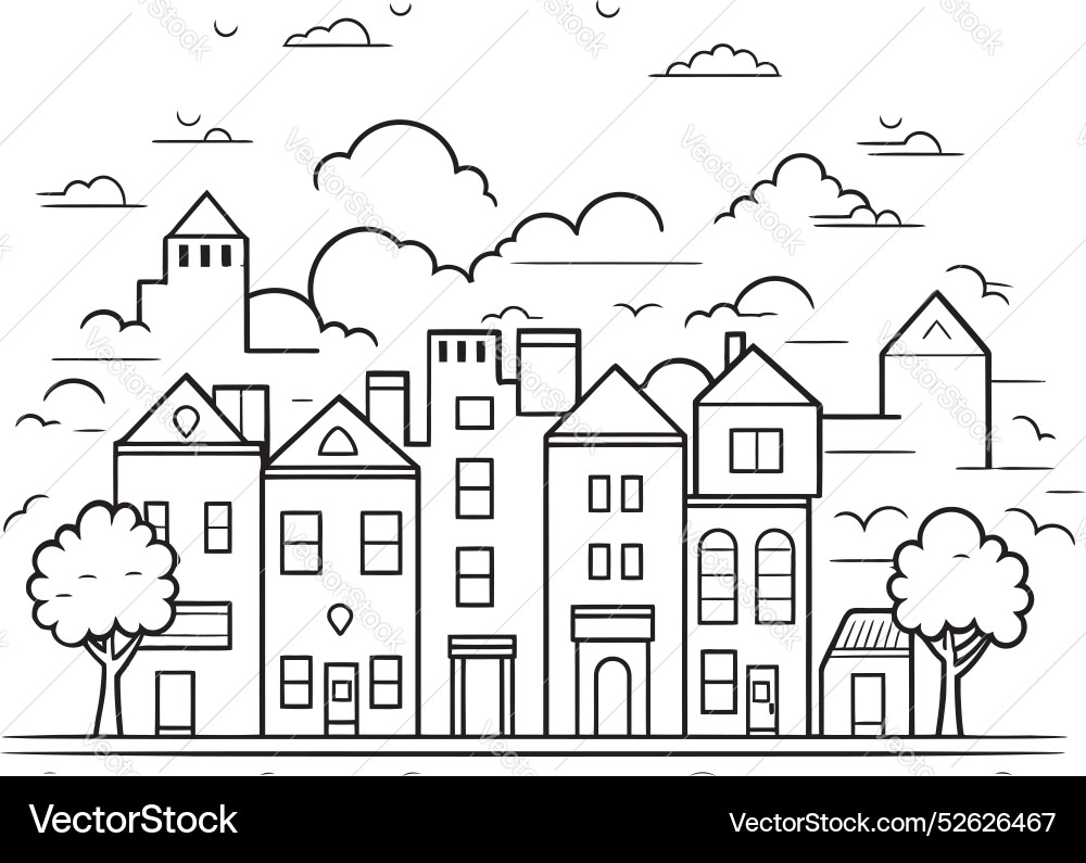 Township tones logo featuring townscape sketch Vector Image