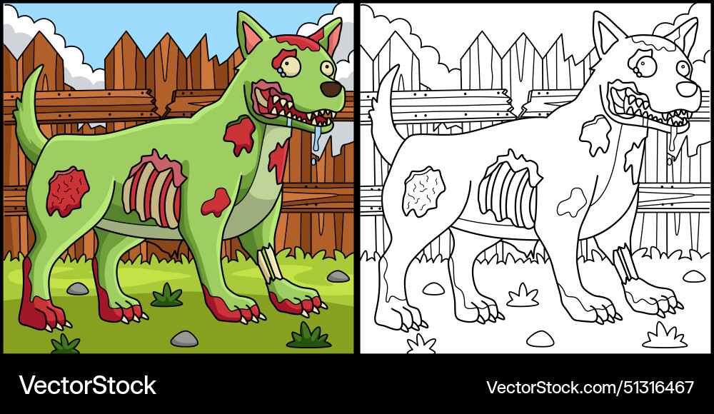 Zombie dog coloring page colored Royalty Free Vector Image