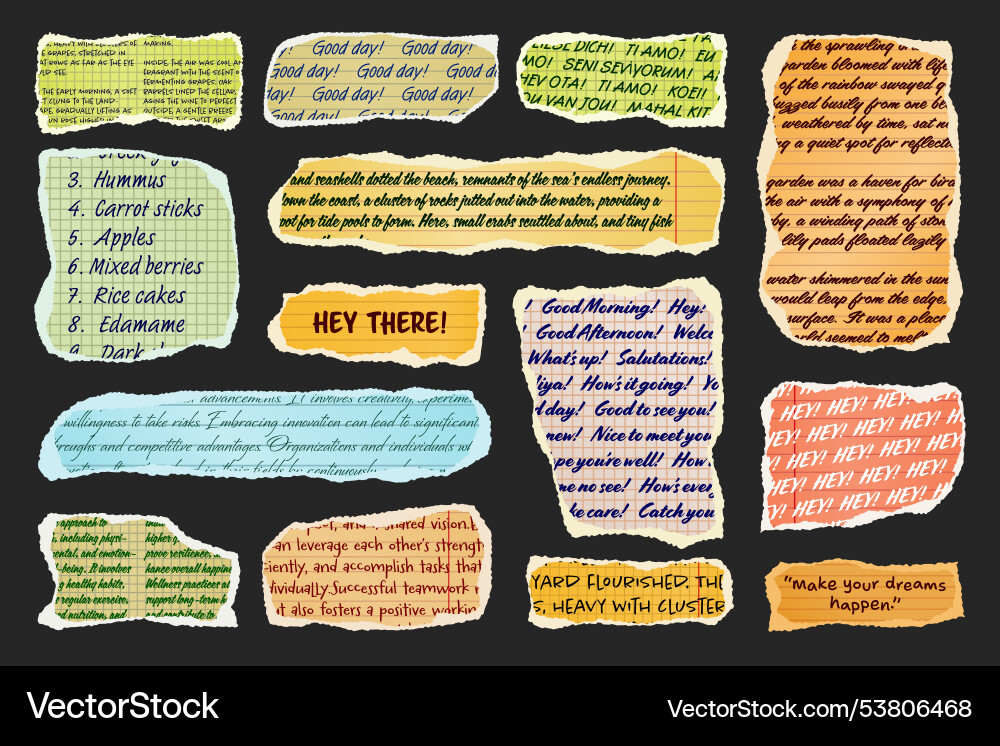 Ripped paper strips with handwritten text Vector Image