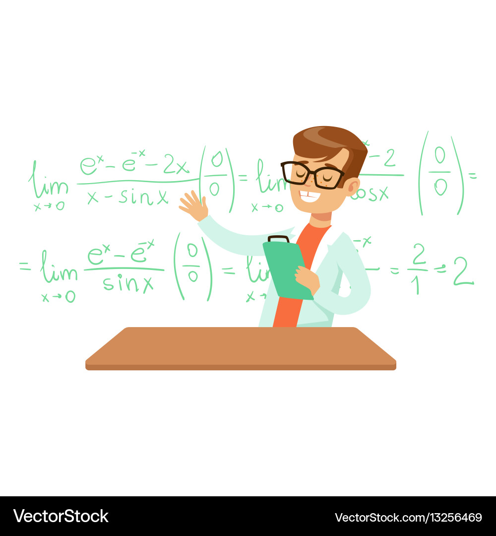 Boy explaining mathematic formula kid doing math Vector Image