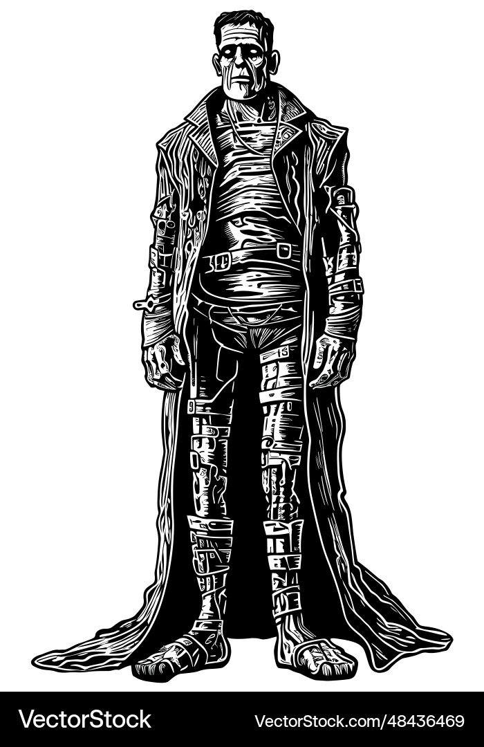 Frankenstein monster woodcut Royalty Free Vector Image