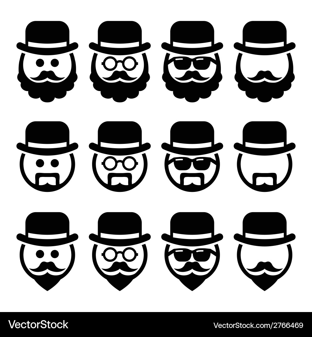 Man in hat with beard and glasses icons set Vector Image