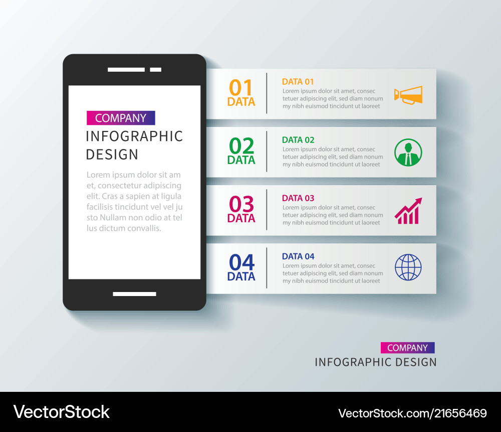 Mobile phone infographic with 4 data template Vector Image