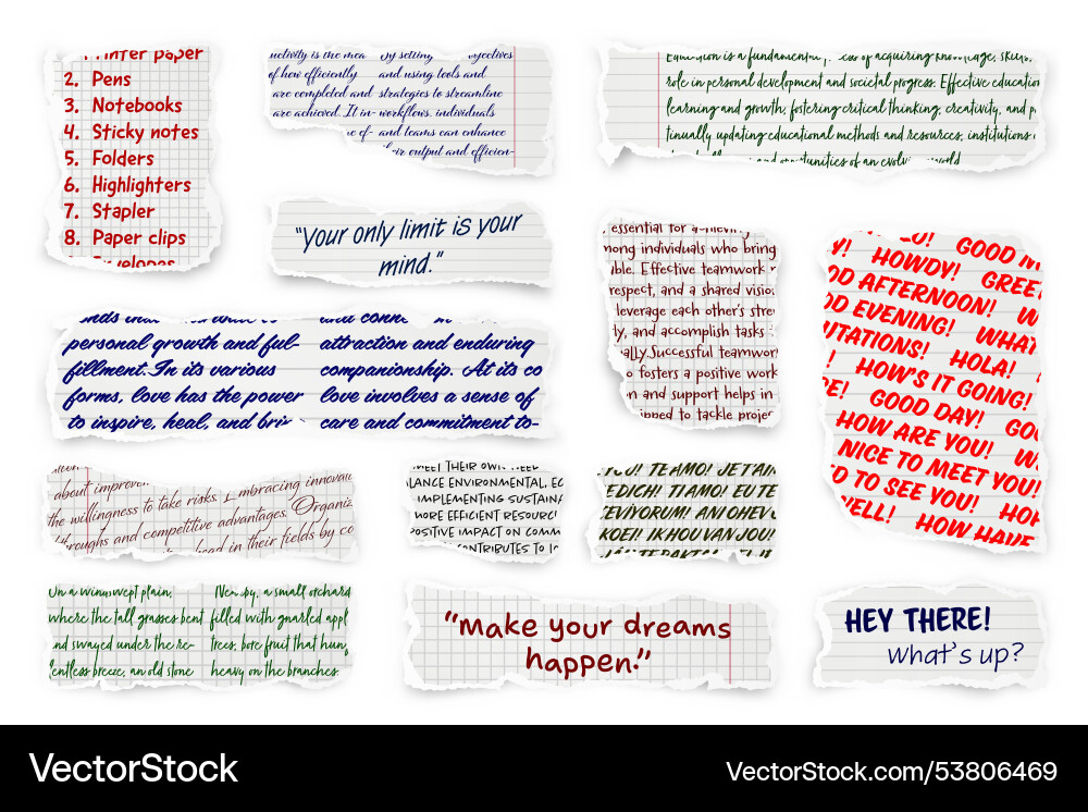 Ripped paper strips with handwritten text Vector Image
