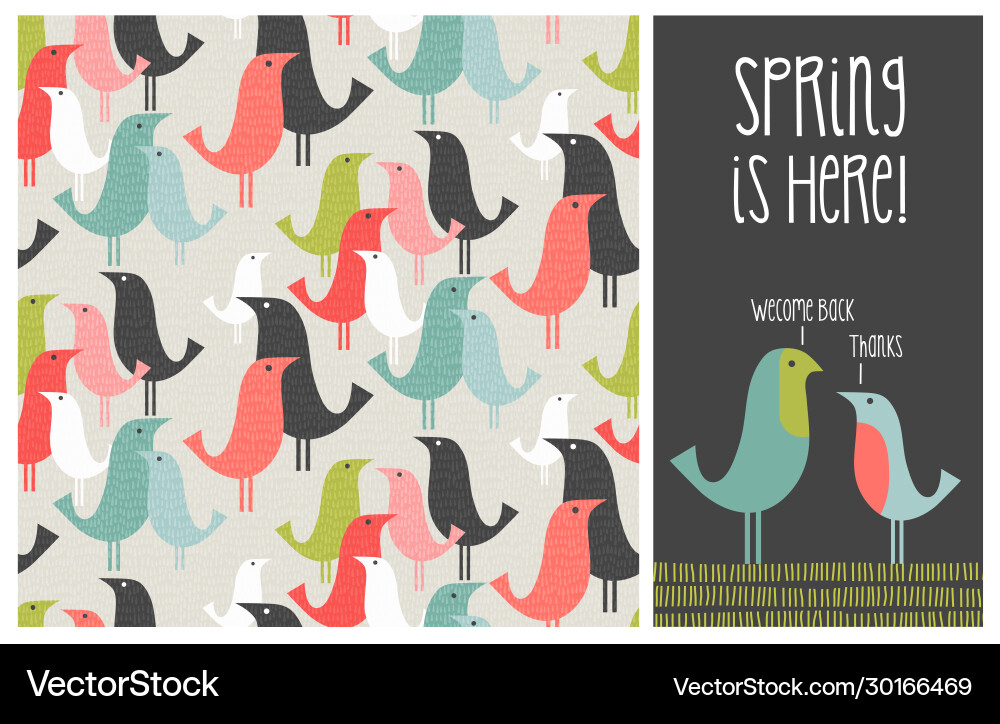 Spring mid-century modern birds seamless pattern Vector Image