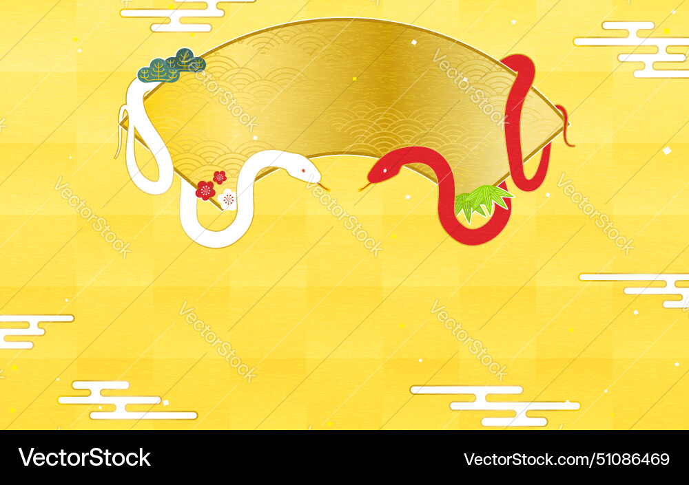 White and red snakes fan frame gold leaf style Vector Image