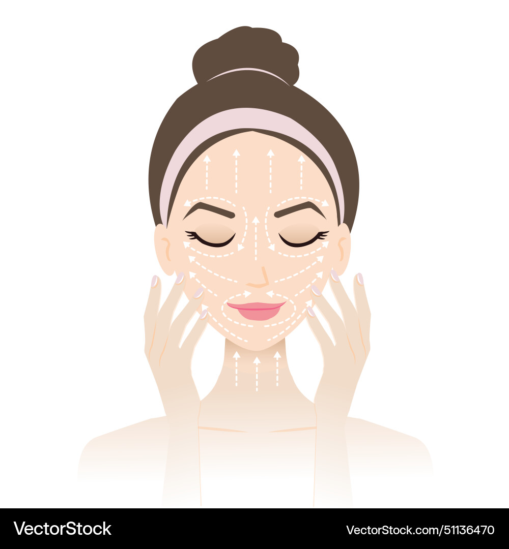 Basic self facial massage lines on woman face Vector Image