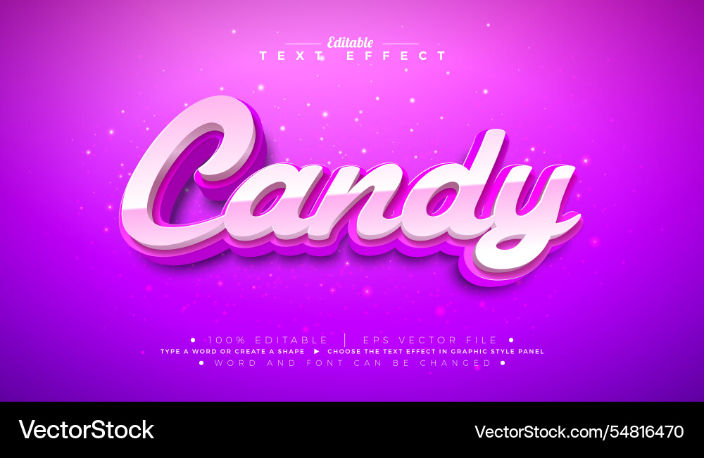 Candy 3d text effect design editable and scalable Vector Image
