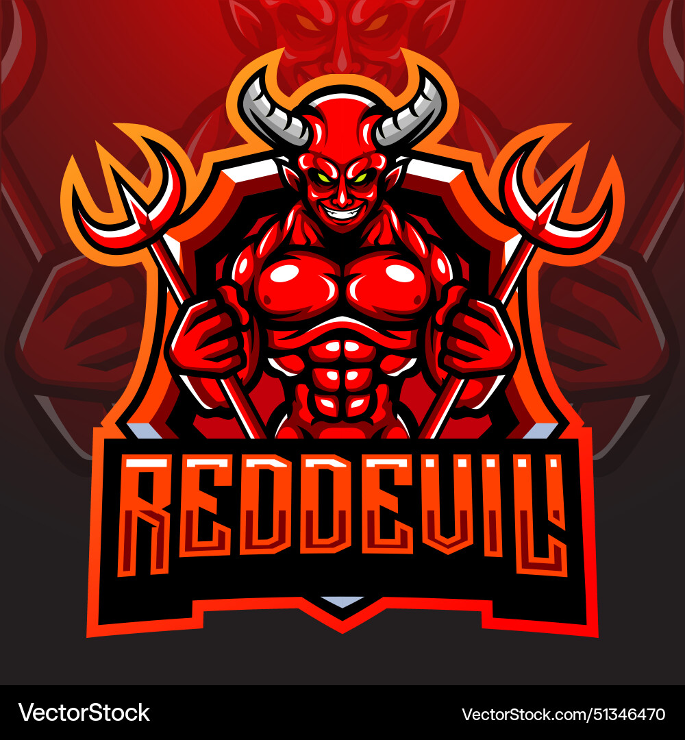 Red devil mascot esport logo design Royalty Free Vector
