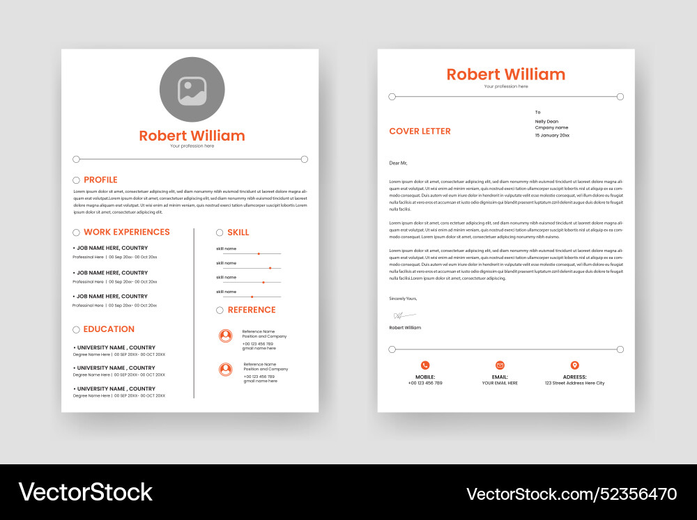 Resume and cover letter layout set template Vector Image