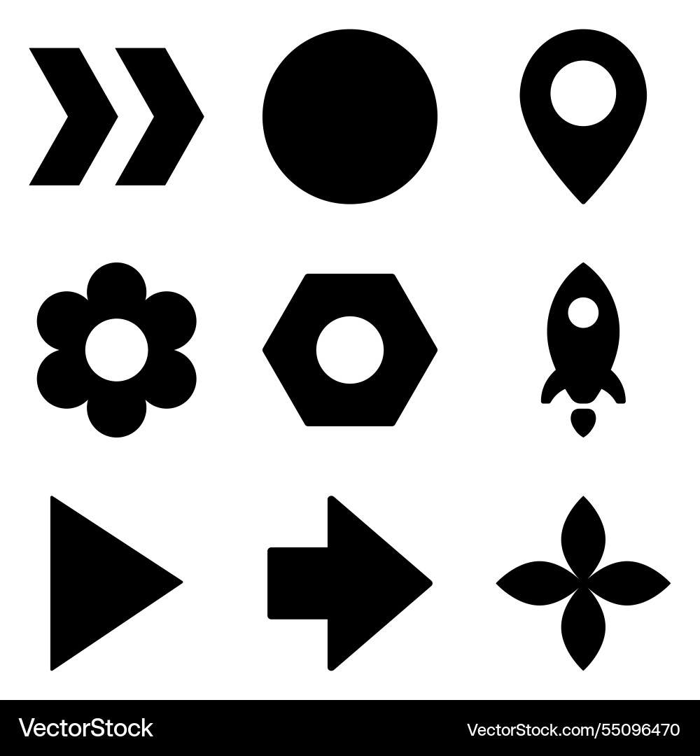 Simple shapes glyph flat icon set isolated Vector Image