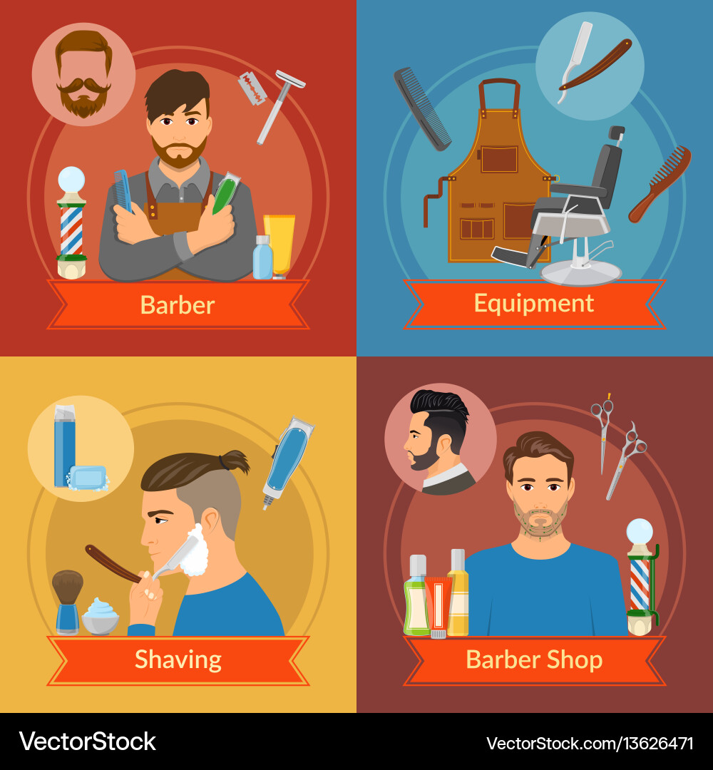 Barber flat style compositions Royalty Free Vector Image