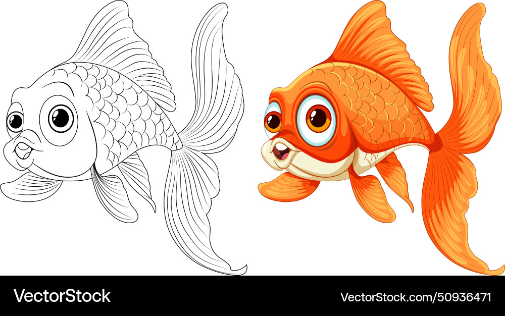 Black and white colored goldfish side Royalty Free Vector