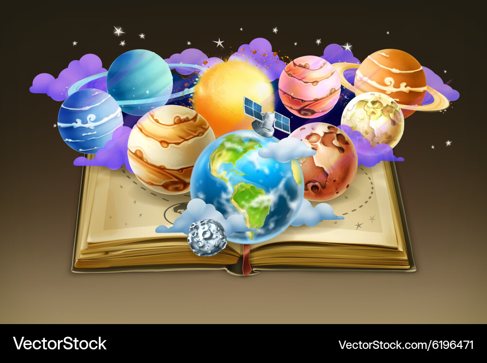 Book with planets background Royalty Free Vector Image