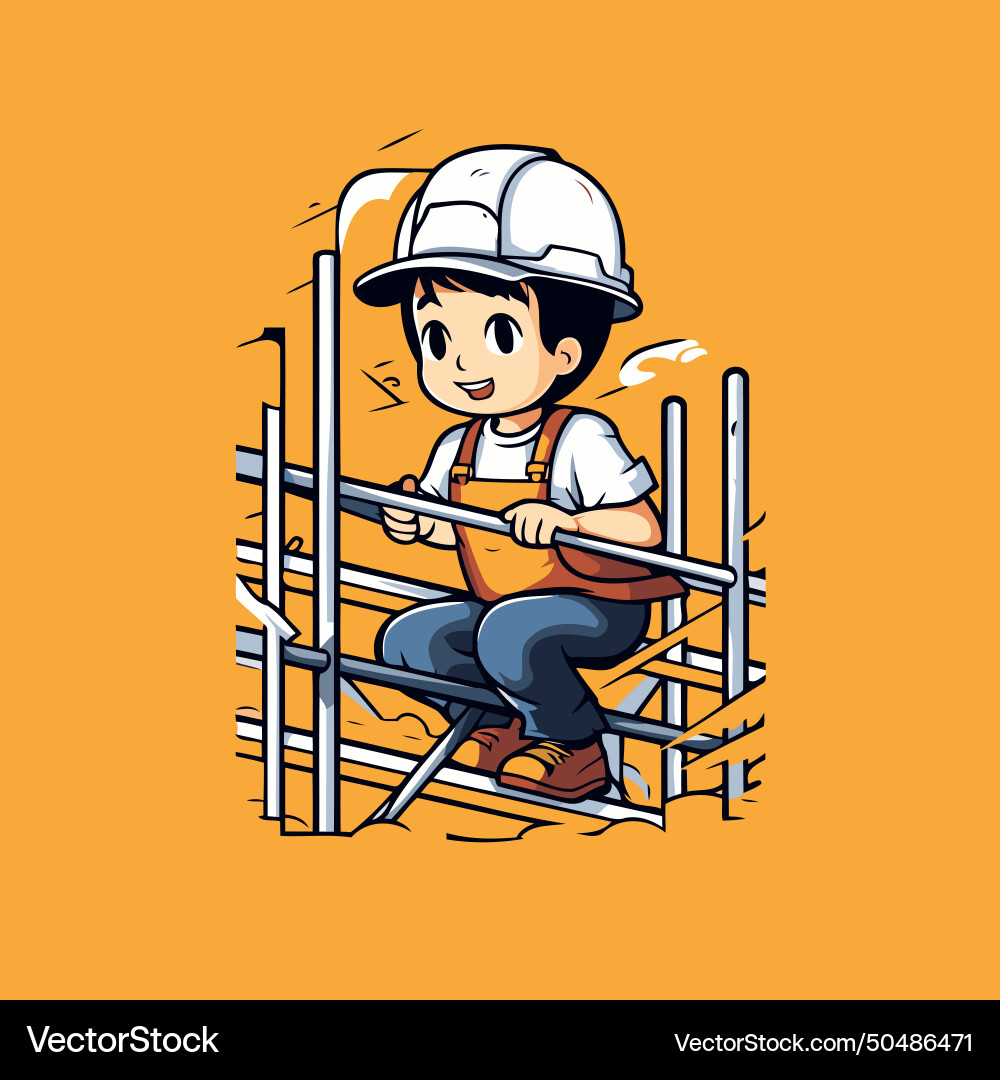 Construction worker on scaffolding cartoon Vector Image