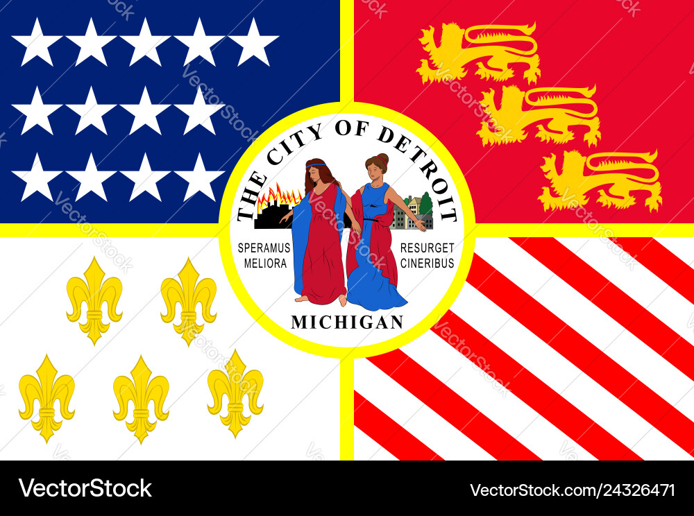 Detroit Flag Michigan State Symbol Lizenzfreies Vektorbild