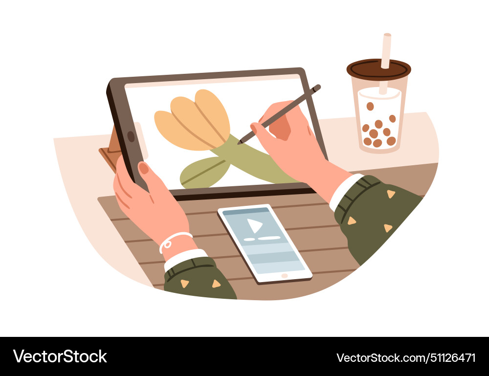 Digital artist drawing on electronic tablet Vector Image
