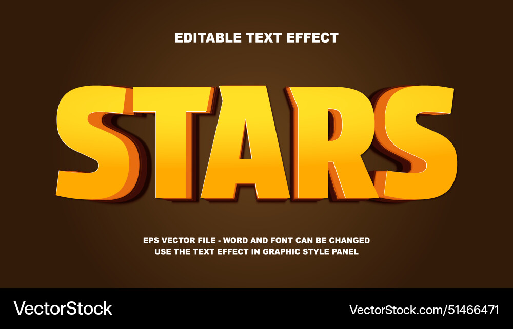 Editable text effect stars 3d template Royalty Free Vector