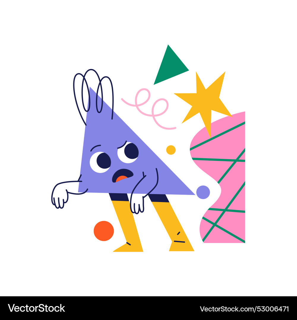Funny triangle shaped personage with legs and face