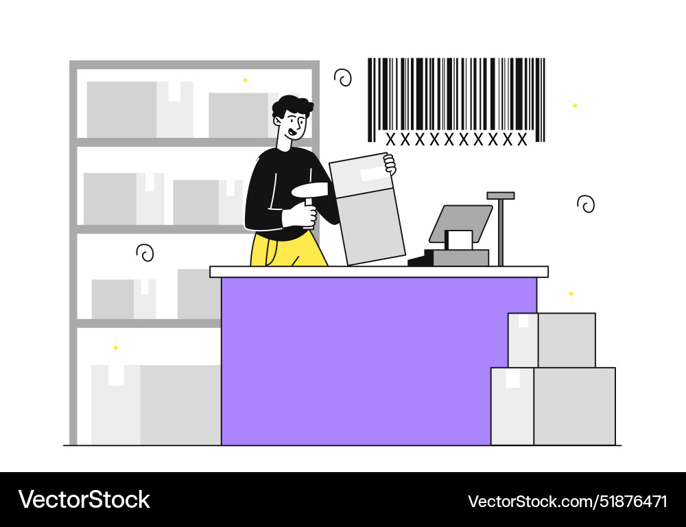 Man with barcode reader young guy scans qr code Vector Image