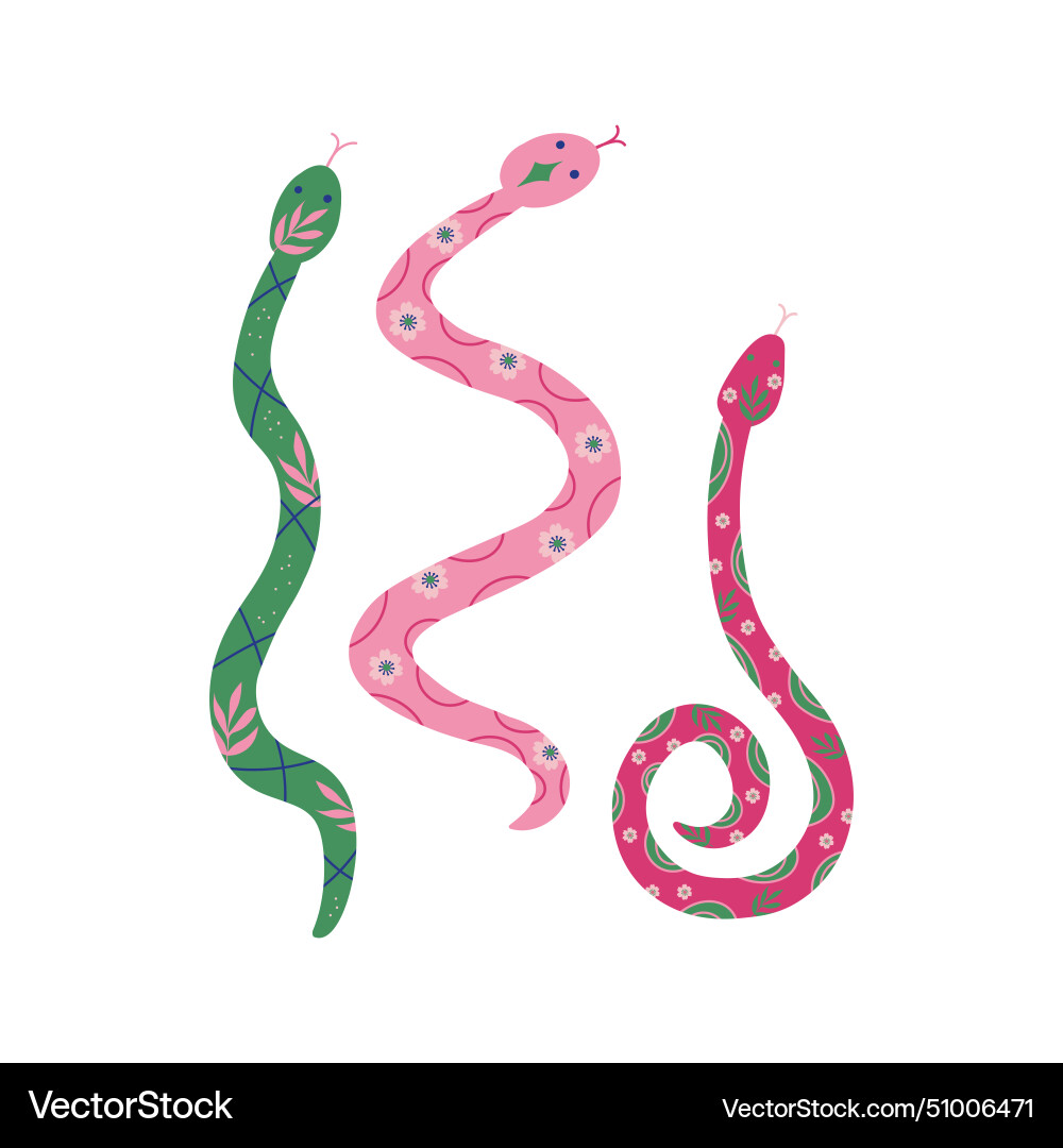 Snakes decorative cartoon set Royalty Free Vector Image