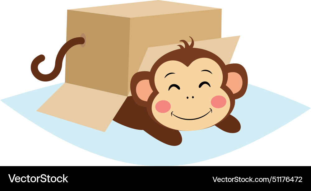 Cute monkey under cardboard box Royalty Free Vector Image