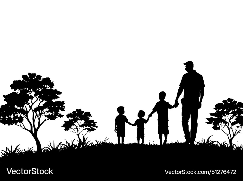 Fathers day man and three children are walking Vector Image