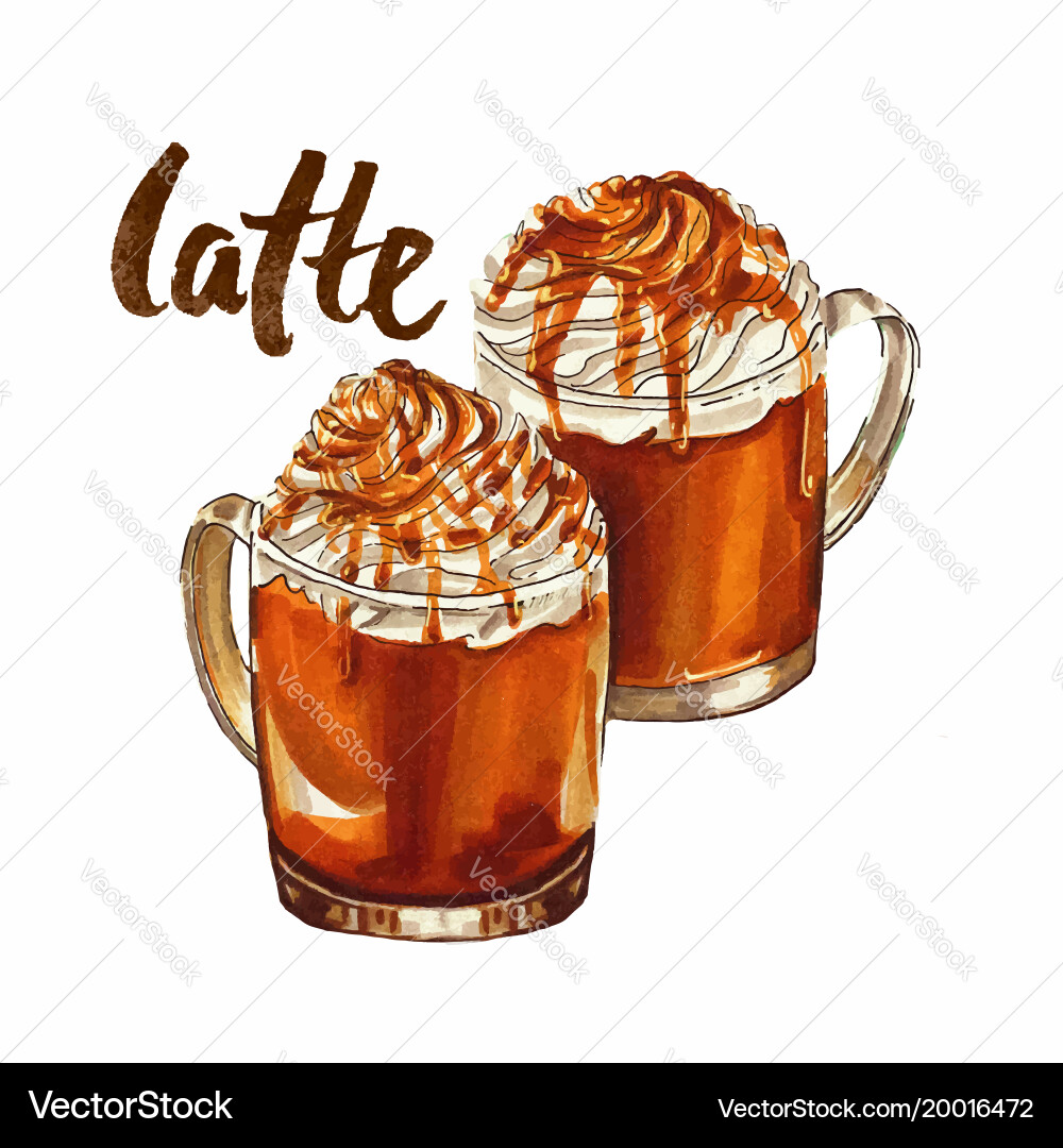 Hand drawn watercolor caramel latte coffee Vector Image