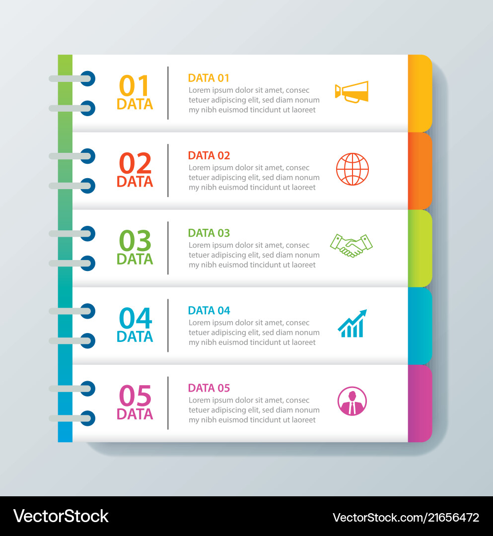 Infographics tab in horizontal paper index with 5 Vector Image