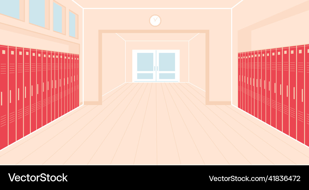 School hallway interior with entrance doors Vector Image