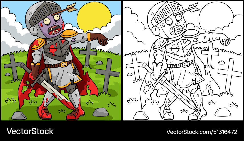 Zombie knight coloring page colored Royalty Free Vector