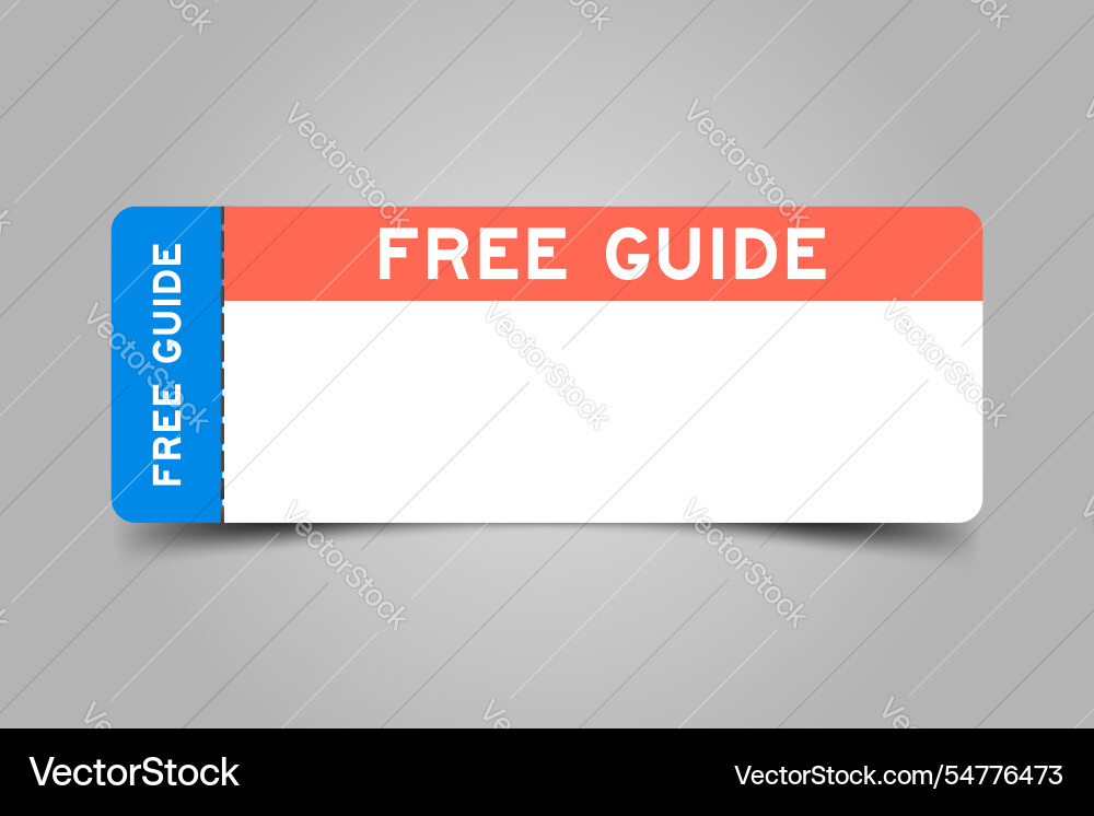 Blue and orange color ticket with word free guide Vector Image