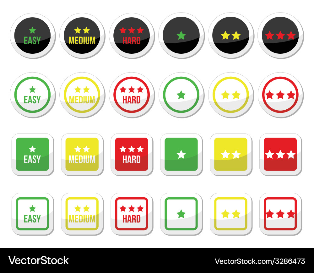 Easy medium hard level with stars icons set Vector Image