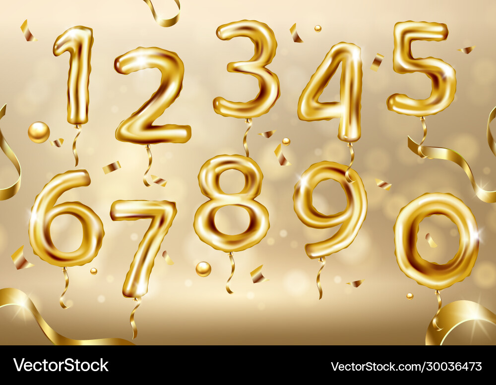Golden number balloons Royalty Free Vector Image