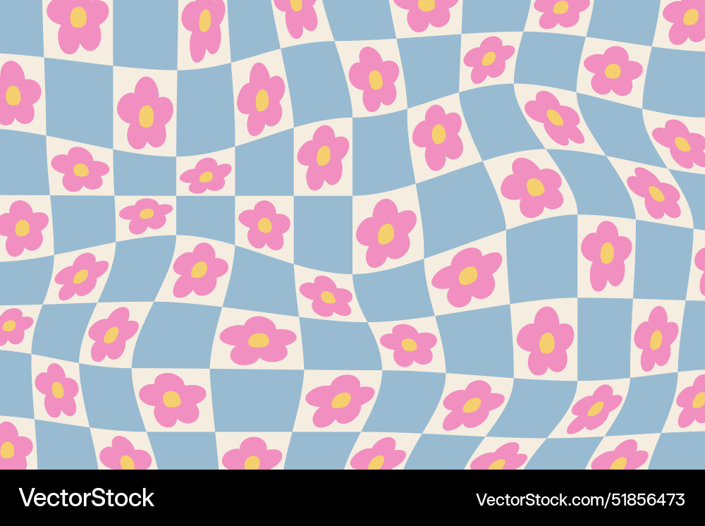 Groovy checkered pattern with daisy flowers Vector Image Groovy checkered pattern with daisy flowers Vector Image