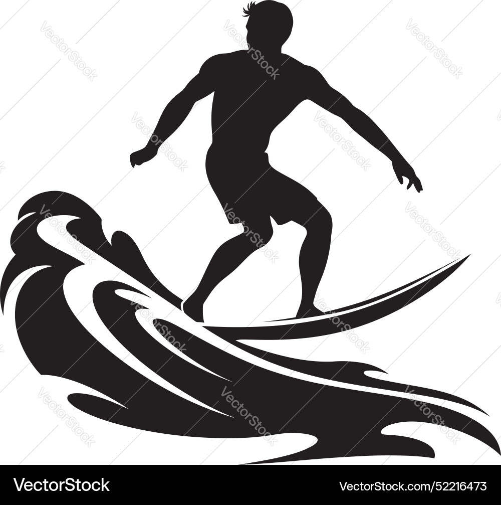Surfing enigma guy on surfboard black logo tidal Vector Image
