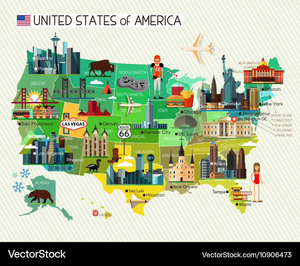 Usa travel map Royalty Free Vector Image - VectorStock
