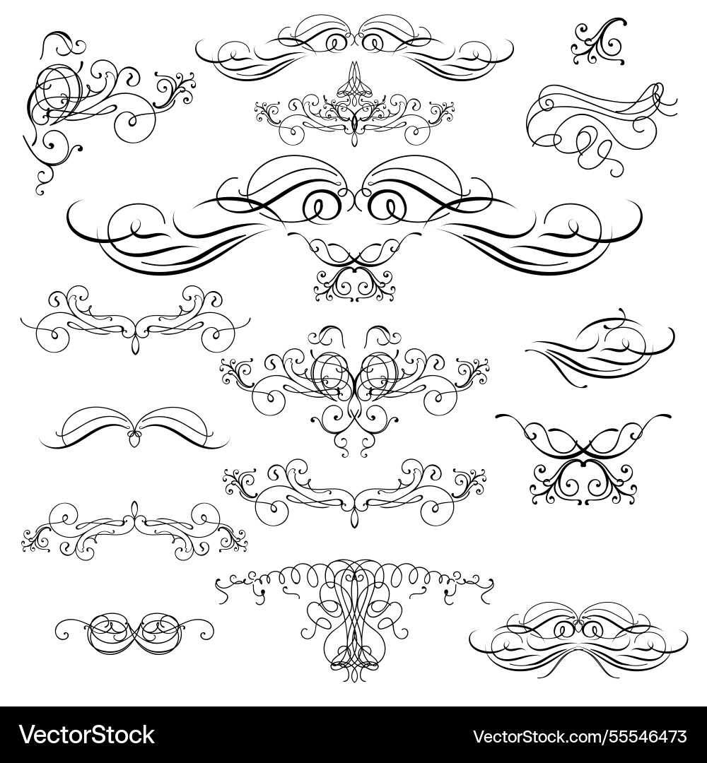 Vintage flourish ornaments set line style Vector Image