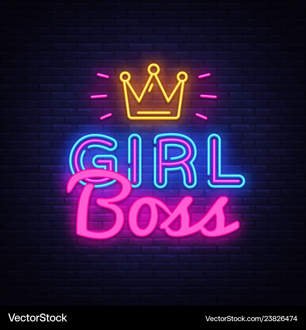 Girl boss neon text design template Royalty Free Vector
