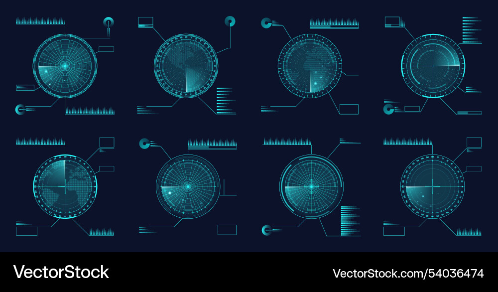 Military radar sonar display with maps Royalty Free Vector