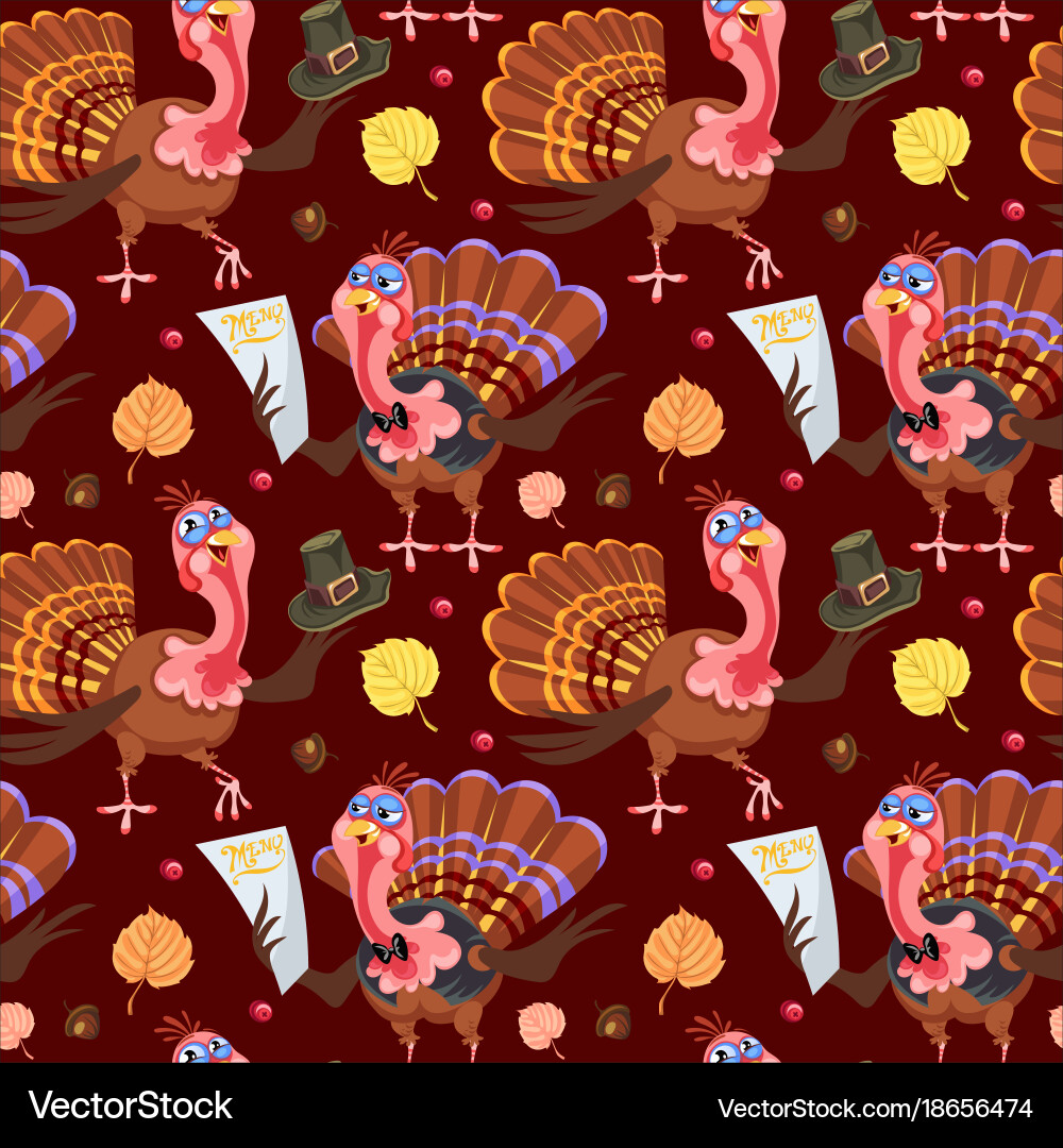 Seamless pattern cartoon thanksgiving turkey Vector Image