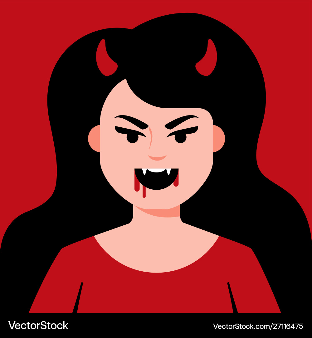 Devil girl with horns and sharp teeth Royalty Free Vector