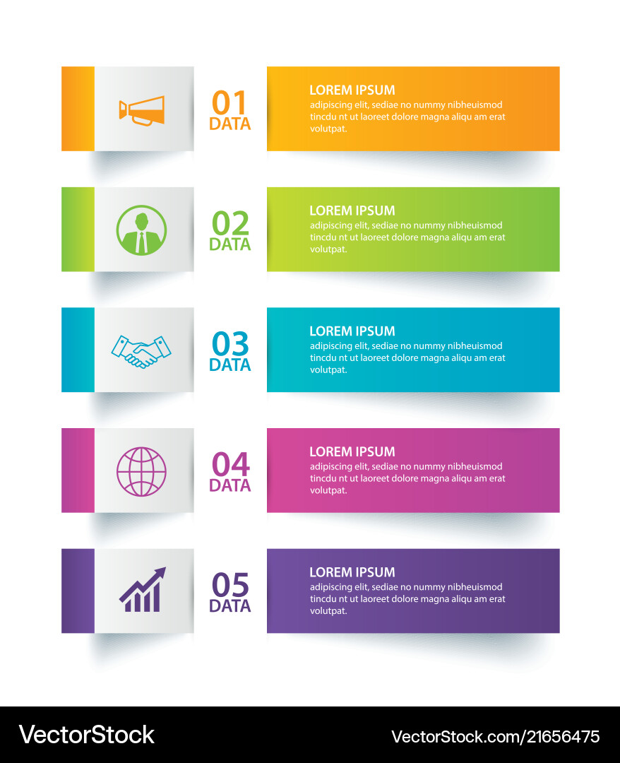 Infographics tab in horizontal paper index with 5 Vector Image