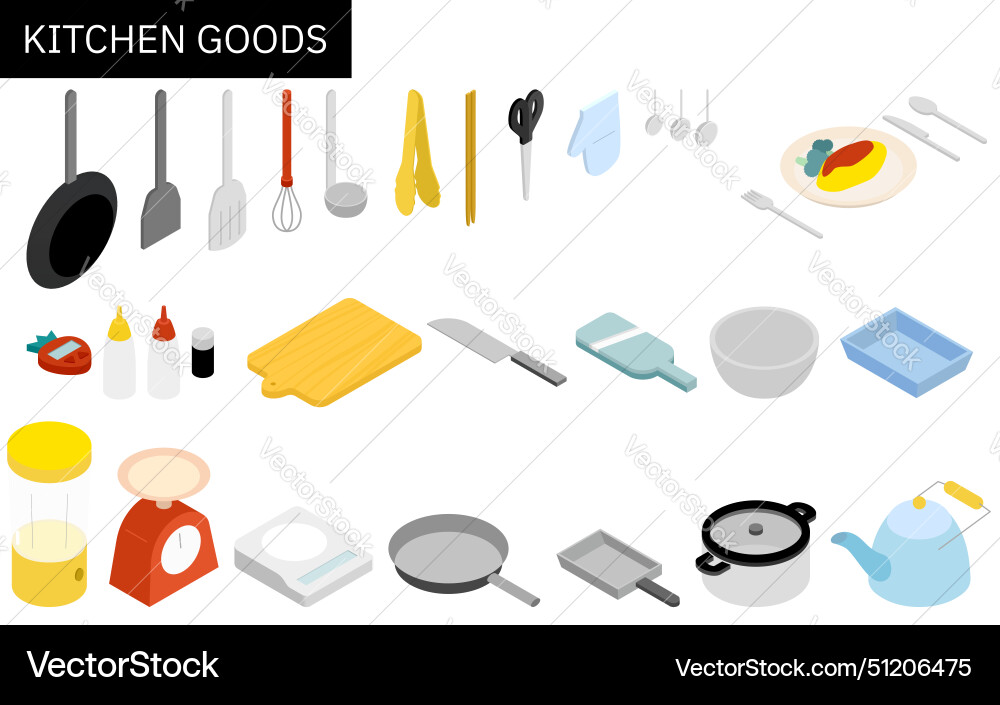 Isometric of kitchen utensils Royalty Free Vector Image