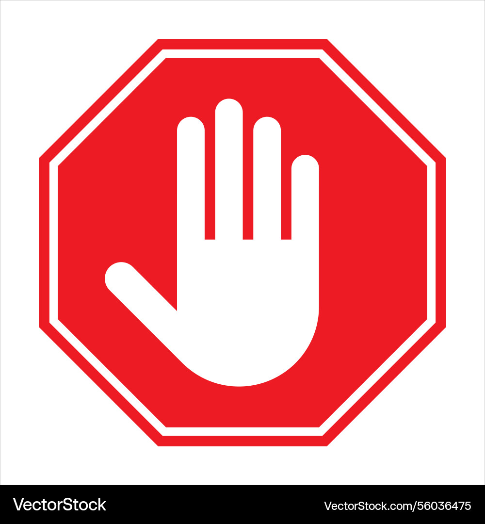 Red stop sign with hand no entry label Royalty Free Vector