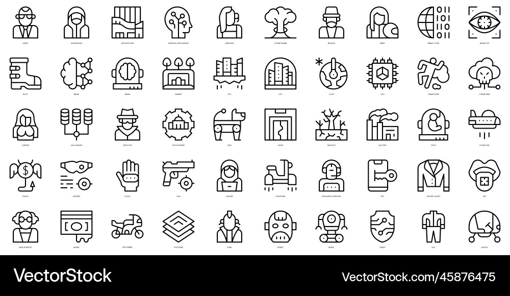 Set of thin line cyberpunk icons Royalty Free Vector Image