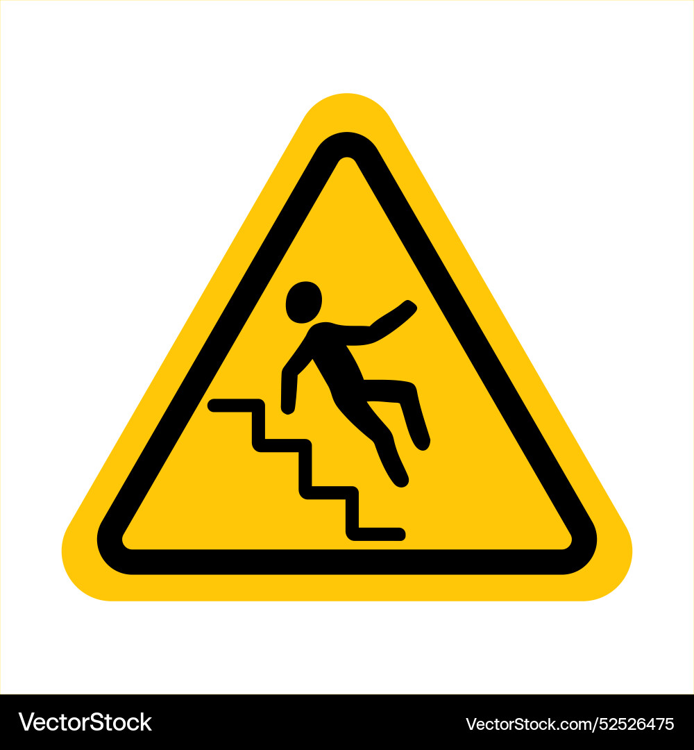 Warning slippery staircase sign on yellow triangle